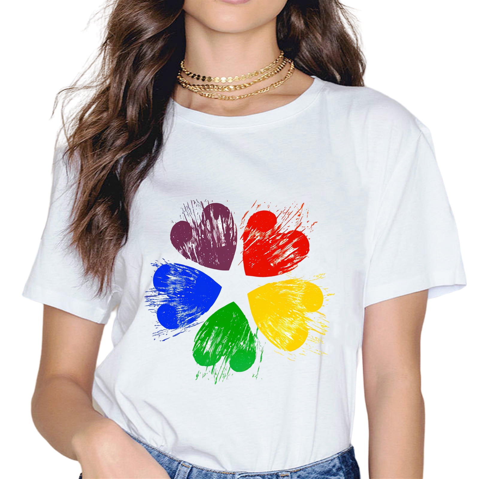 Funny Rainbow Circle Of Hearts LGBT Awareness Pride Month T-Shirt ...
