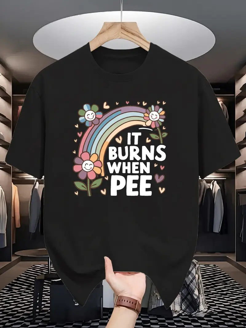 Funny Rainbow Flower Burning Pee Humor Unisex Casual Graphic Short ...