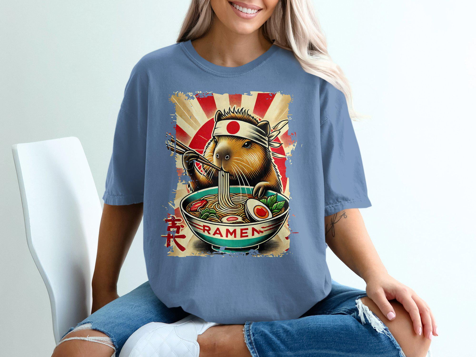 Funny Ramen Capybara T-Shirt, Cute Capybara Eating Noodles Tee ...