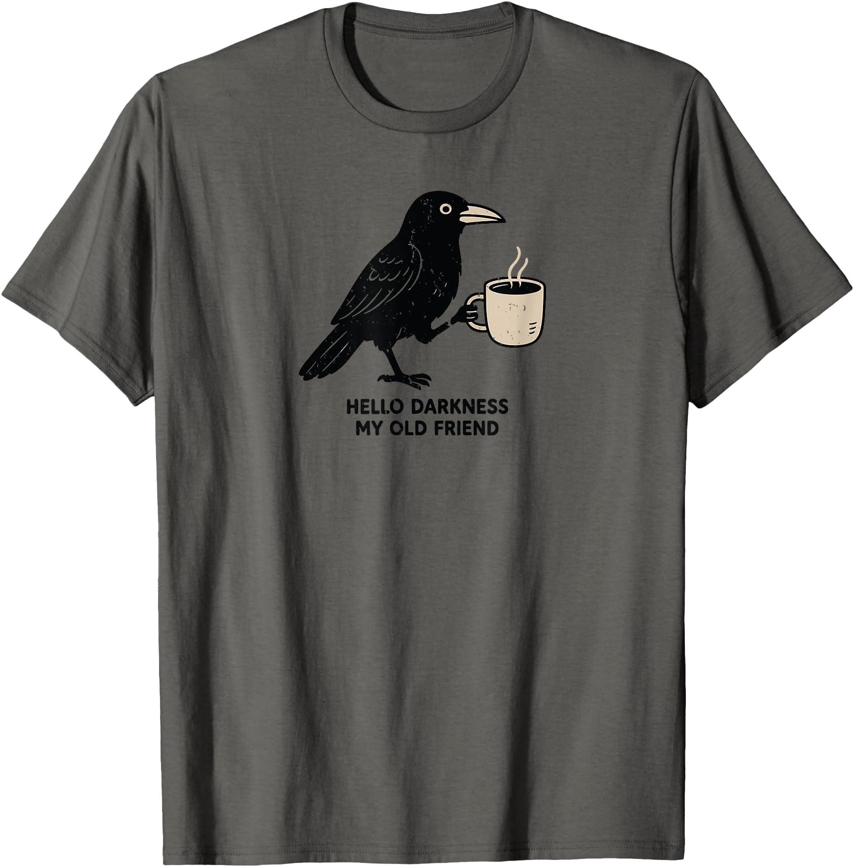 Funny Raven Crow Coffee T-Shirt - "Hello Darkness" Morning Humor Style ...