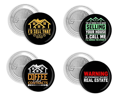 Funny Realtor Real Estate Agent Realtor Themed Pin Back Button Set of 4 ...