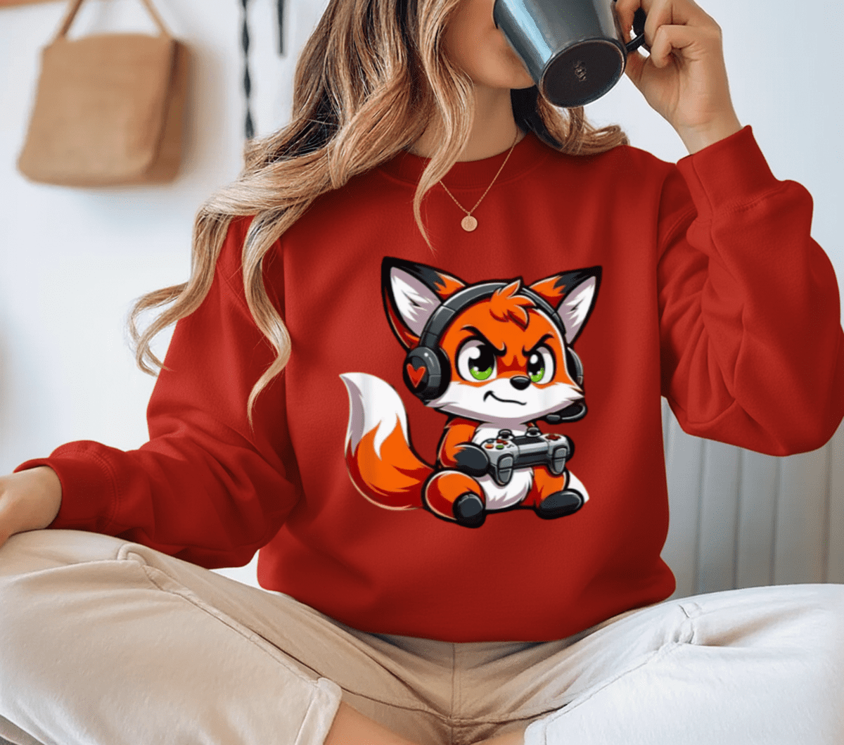 Funny Red Fox Gamer Themed Graphic Design for Video Games Sweatshirt ...