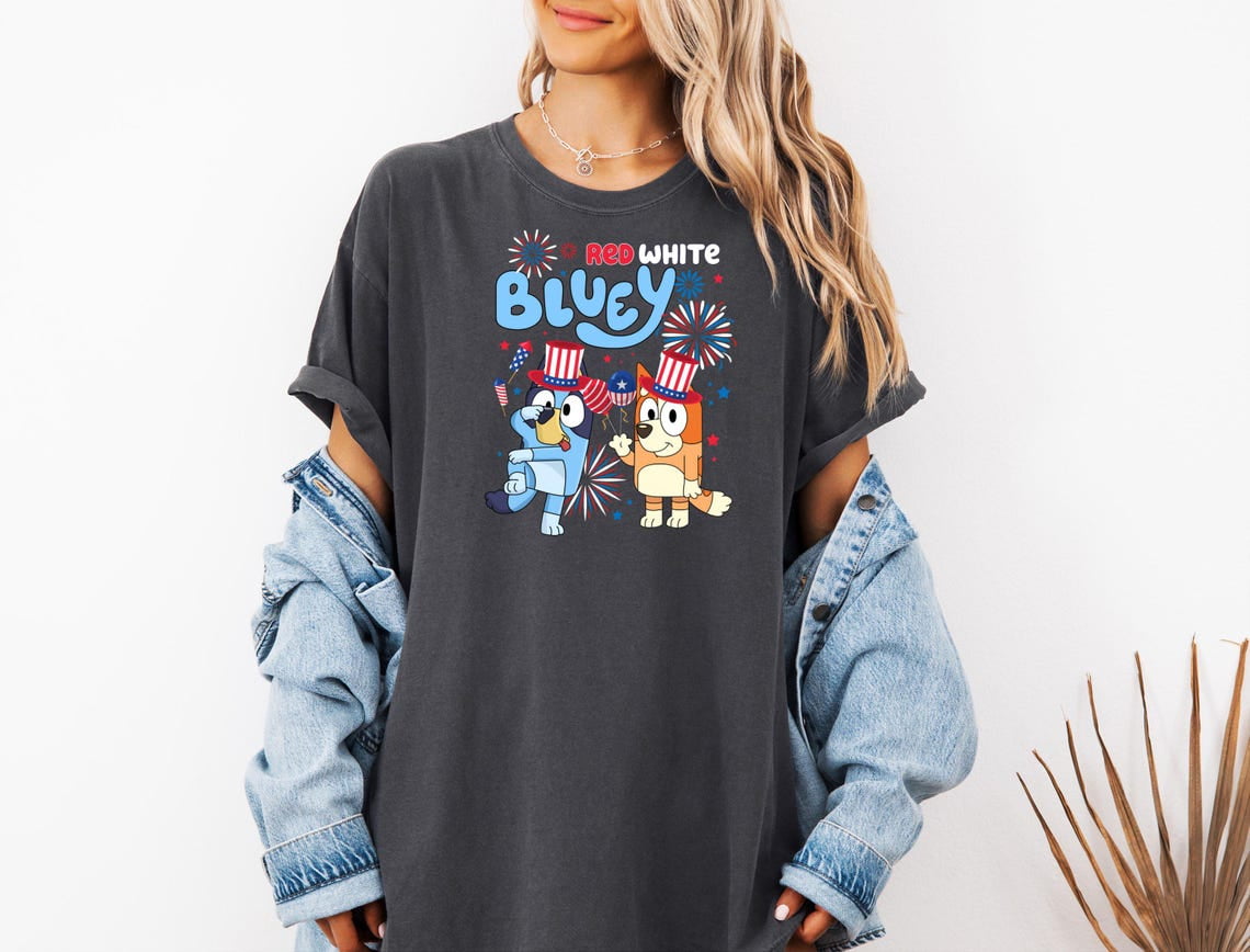Funny Red White and Bluey American Bluey and Bingo Tee, 4th of July ...