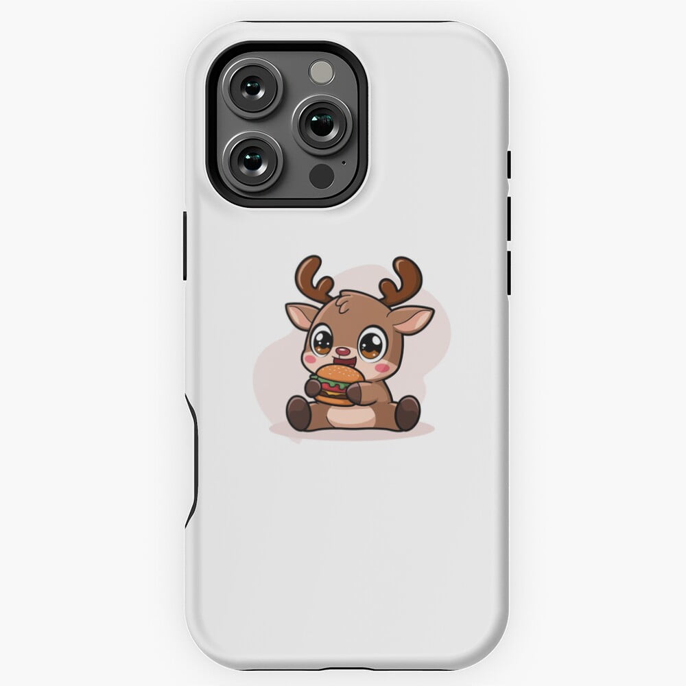 Funny Reindeer Eating Burger Phone Case for iPhone 11 12 13 14 15 16 17 ...