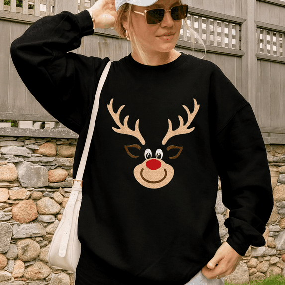 Funny Reindeer Face With Red Nose Brown Christmas Deer Holiday ...