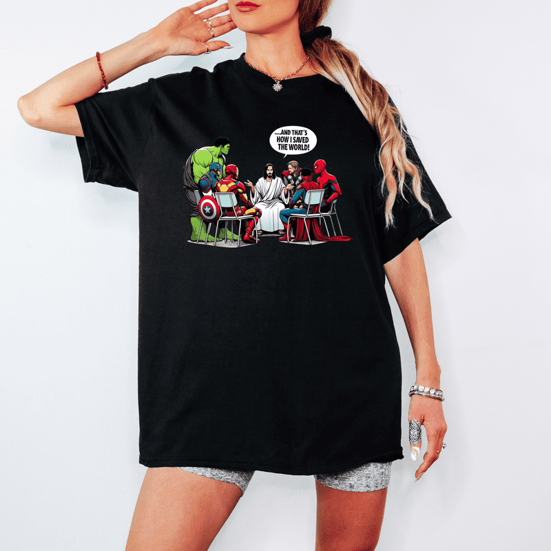 Funny Religious Parody Graphic T-Shirt, Jesus Saves the World Humor Tee ...