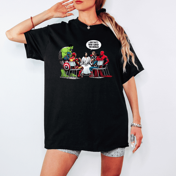 Funny Religious Parody Graphic T-Shirt, Jesus Saves the World Humor Tee ...