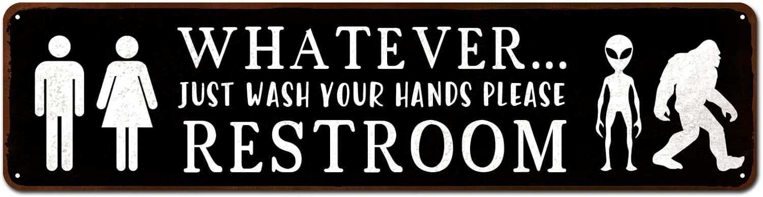 Funny Restroom Sign | 4"x16" Metal Tin | All Gender Bigfoot & Alien ...