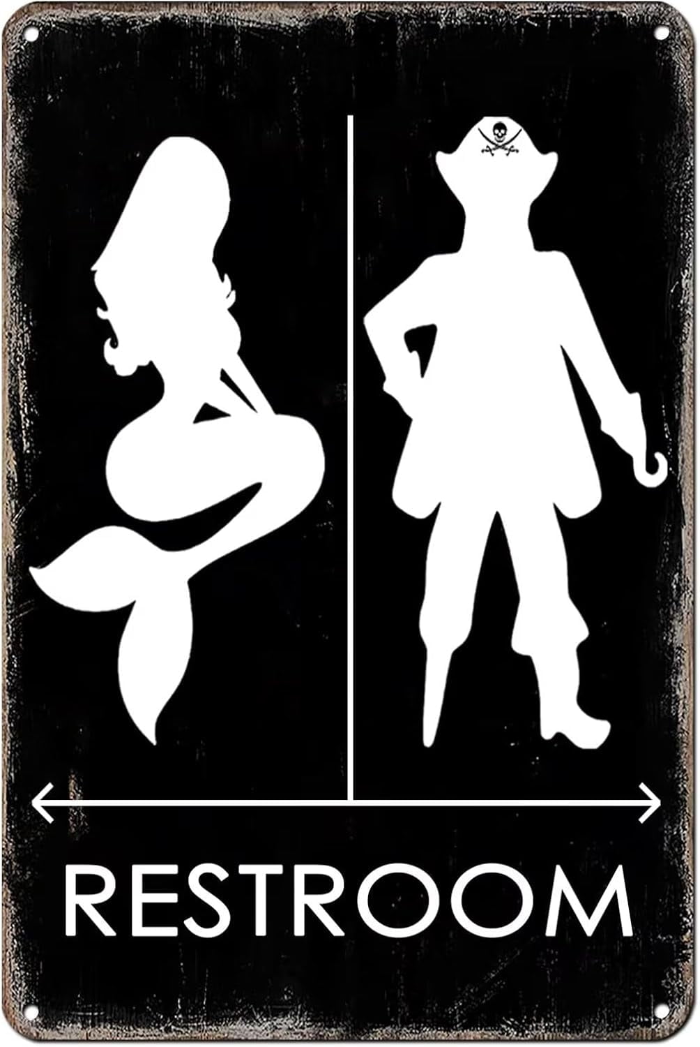 Funny Restroom Sign；Mermaid & Pirate Vintage Restroom Door Sign ...