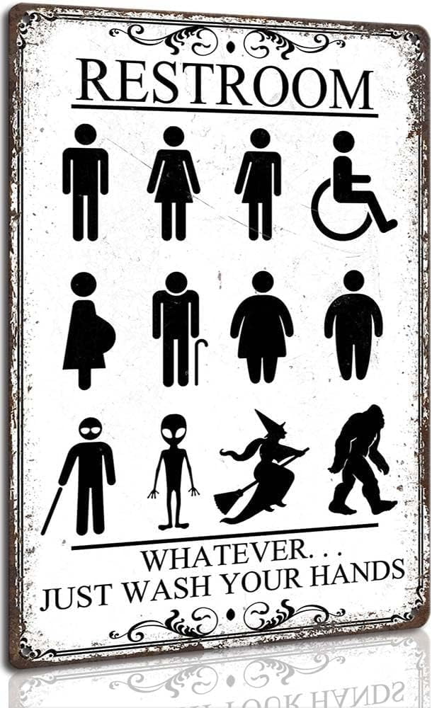 Funny Restroom Sign Vintage Metal Aluminum Signs All Genders Witches ...