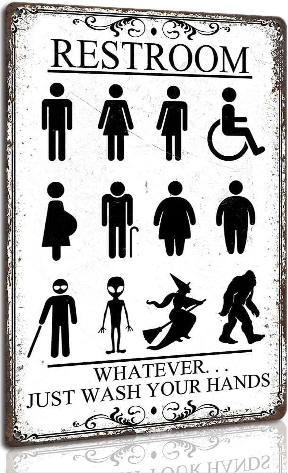 Funny Restroom Sign Vintage Metal Aluminum Signs All Genders Witches ...