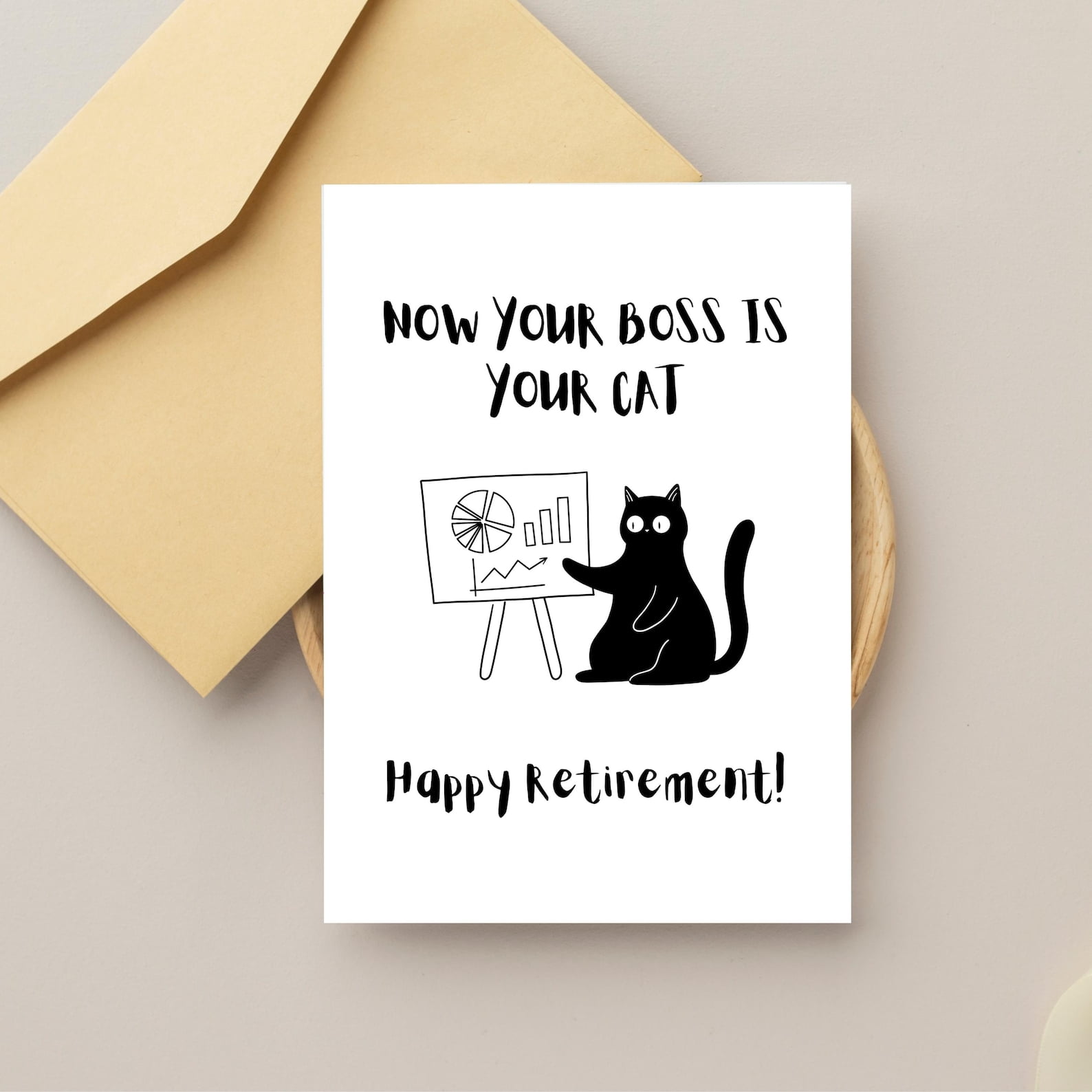 Funny Retirement Card – "Now Your Boss is Your Cat" Design – Blank ...