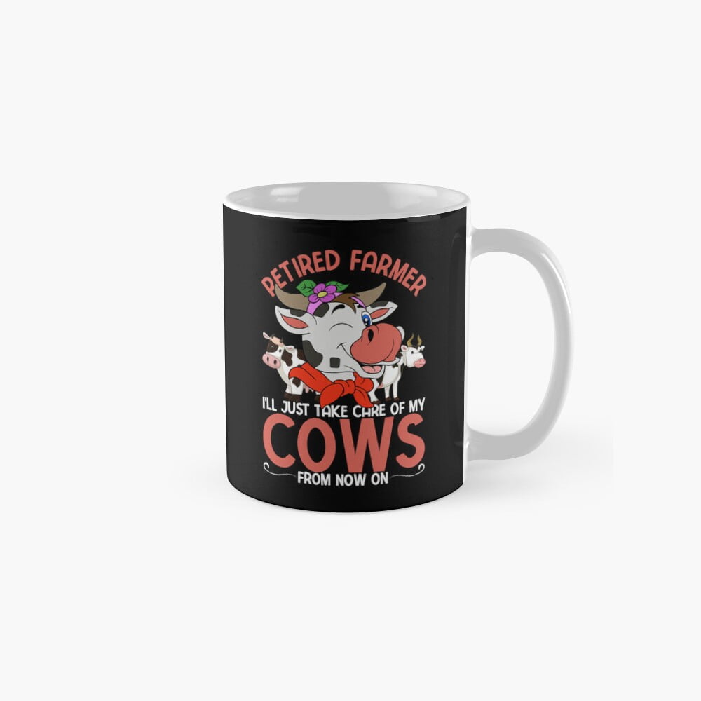 Funny Retirement Farming Retired Farmer Farm Animal Cow Classic Mug ...