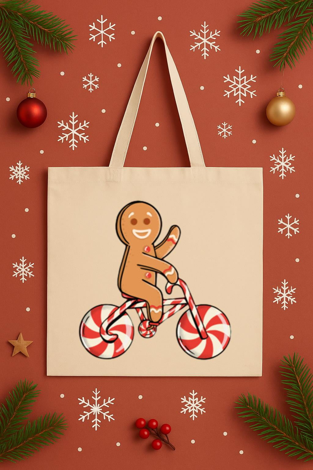 Funny Retro Gingerbread Bicycle Tote Bag Christmas Holiday Baking Humor ...