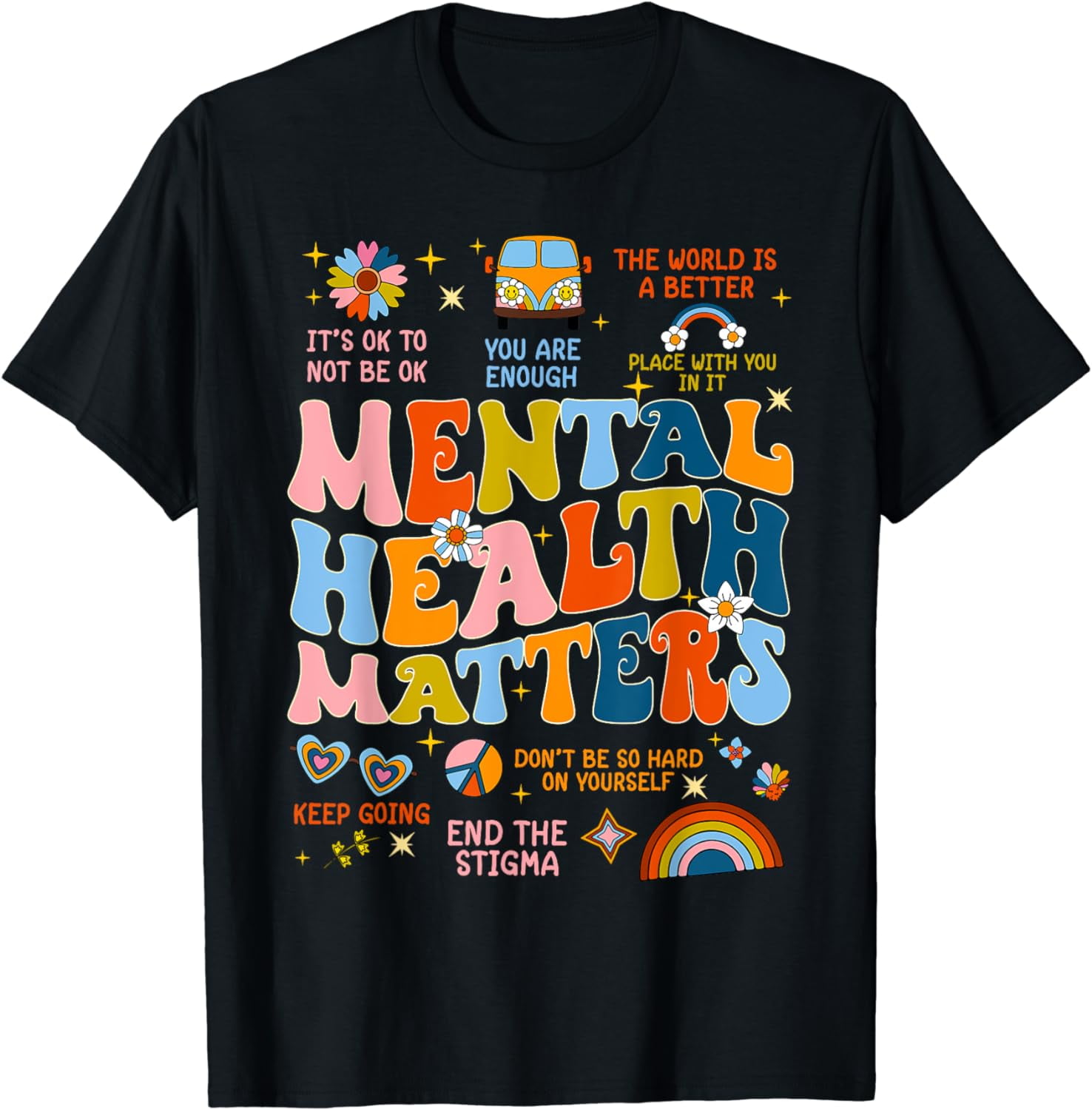 Funny Retro Groovy Colorful Mental Health Matters Awareness T-Shirt ...