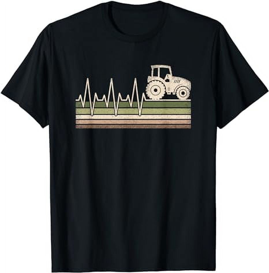 Funny Retro Heartbeat Tractor Farmer Farming Agriculture T Shirt