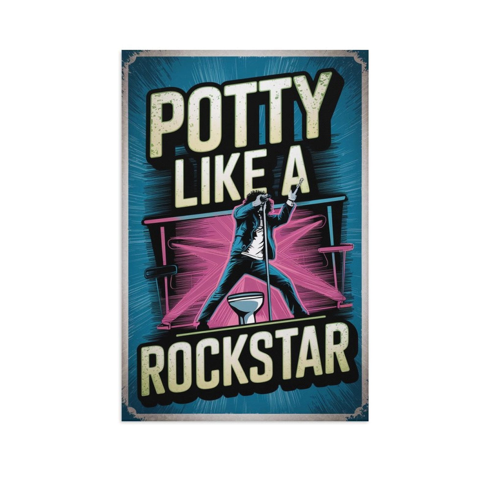 Funny Retro Poster Potty Like A Rockstar Bathroom Wall Art Rock Music ...