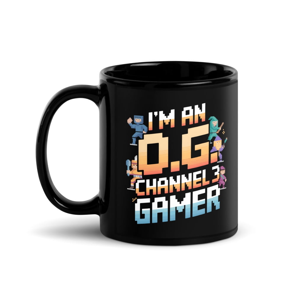 Funny Retro Vintage Video Game Lover Black Glossy Mug, I'm an OG ...