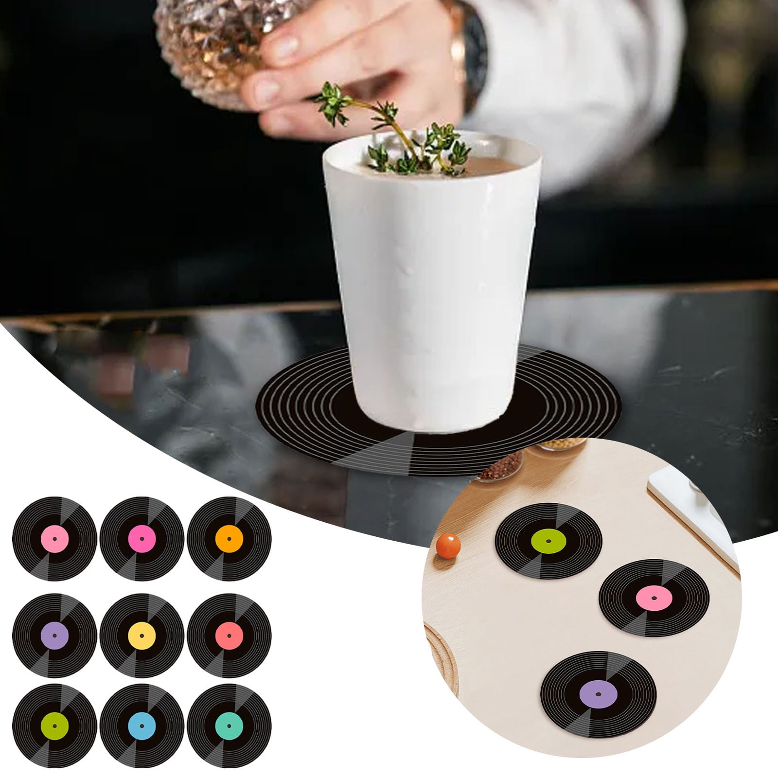 Funny Retro Vinyl Record Coasters Creative Drink Coasters Set of 6 with ...