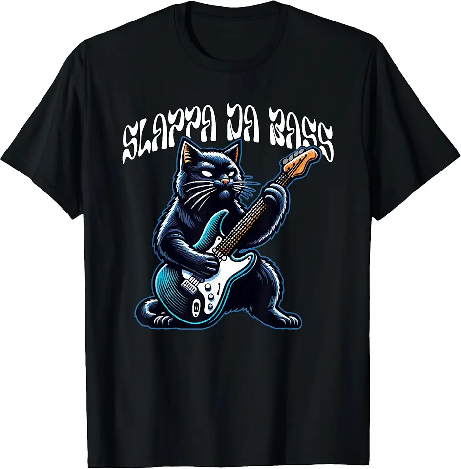 Funny Rock Cat Playing Bass Guitar Musician Unisex Graphic Short Sleeve ...