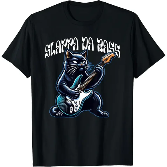 Funny Rock Cat Playing Bass Guitar Musician Unisex Graphic Short Sleeve ...