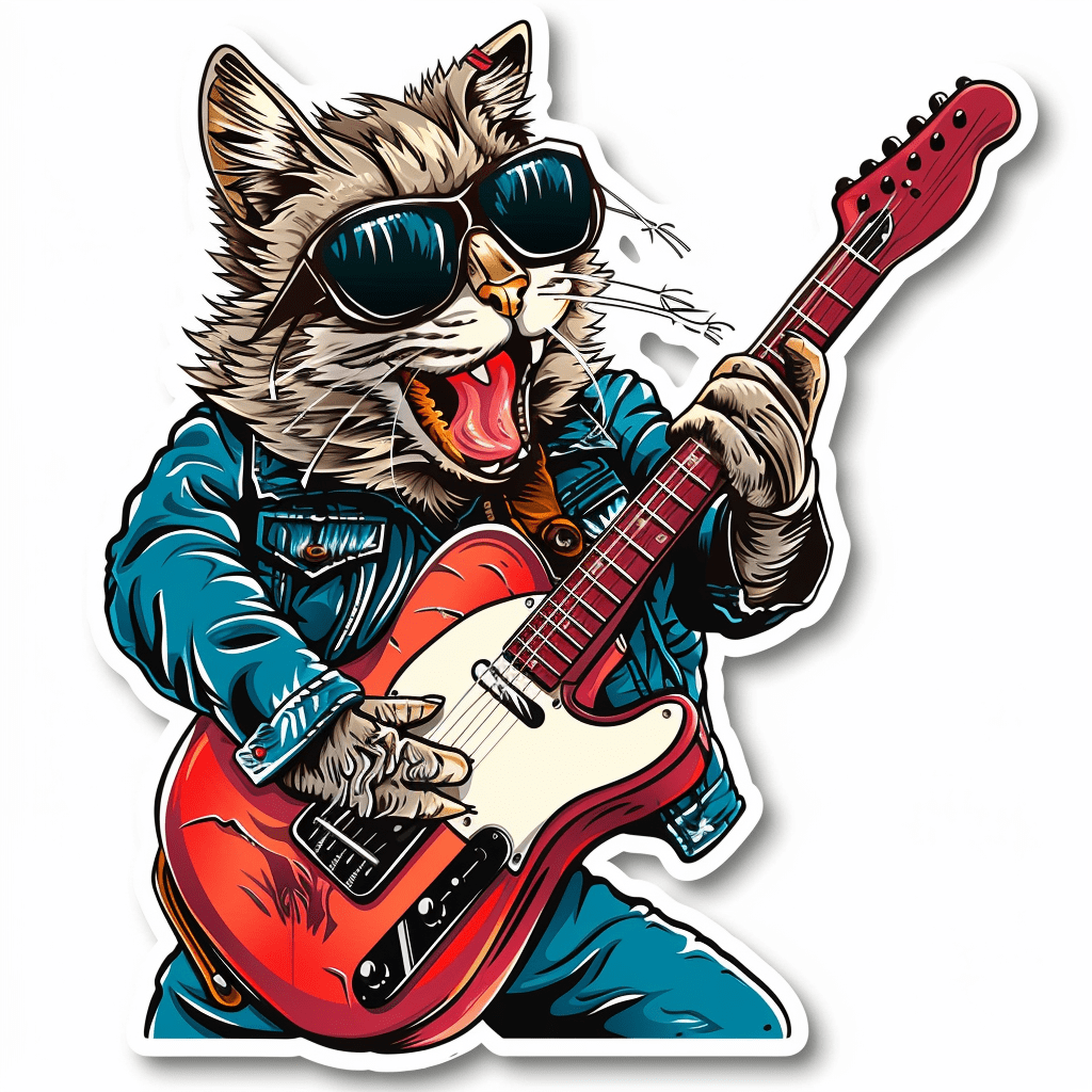 Funny Rock&Roll Guitar Cat Car Sticker – Cool Musician Decal for Car ...