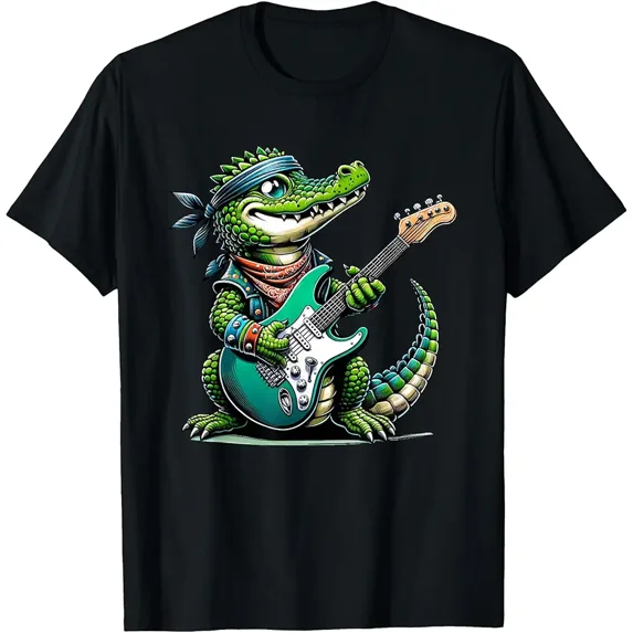 Funny Rock and Roll Alligator Electric Guitar Unisex Music Graphic Tee ...