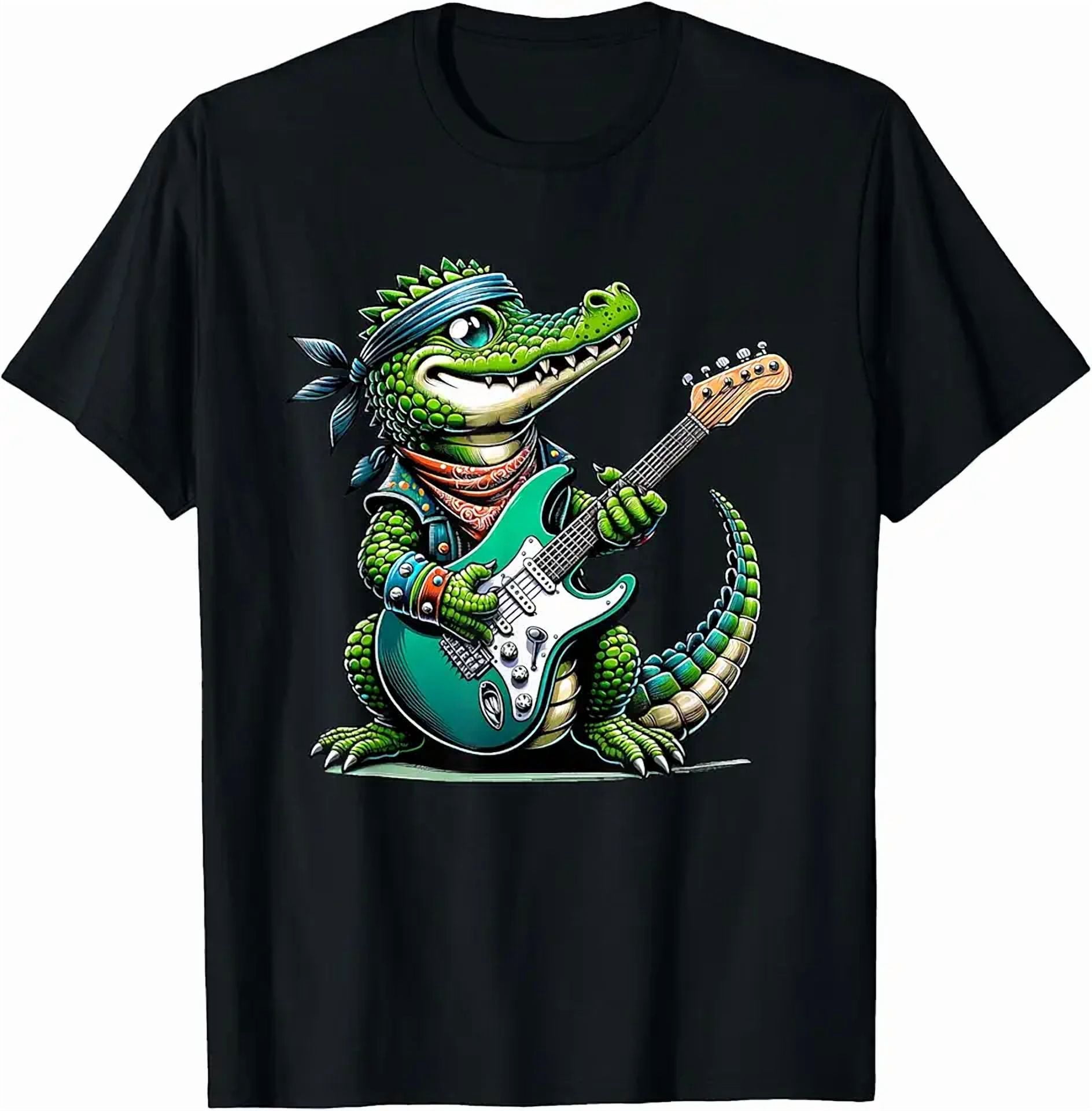 Funny Rock and Roll Alligator Electric Guitar Unisex Music Graphic Tee ...