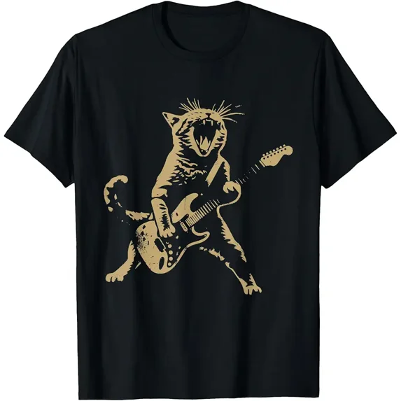 Funny Rock and Roll Cat Guitar Graphic Unisex Short Sleeve T-Shirt ...