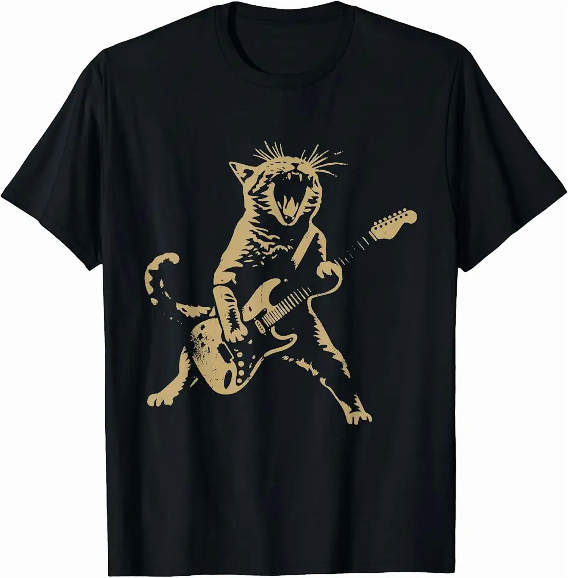 Funny Rock and Roll Cat Guitar Graphic Unisex Short Sleeve T-Shirt ...