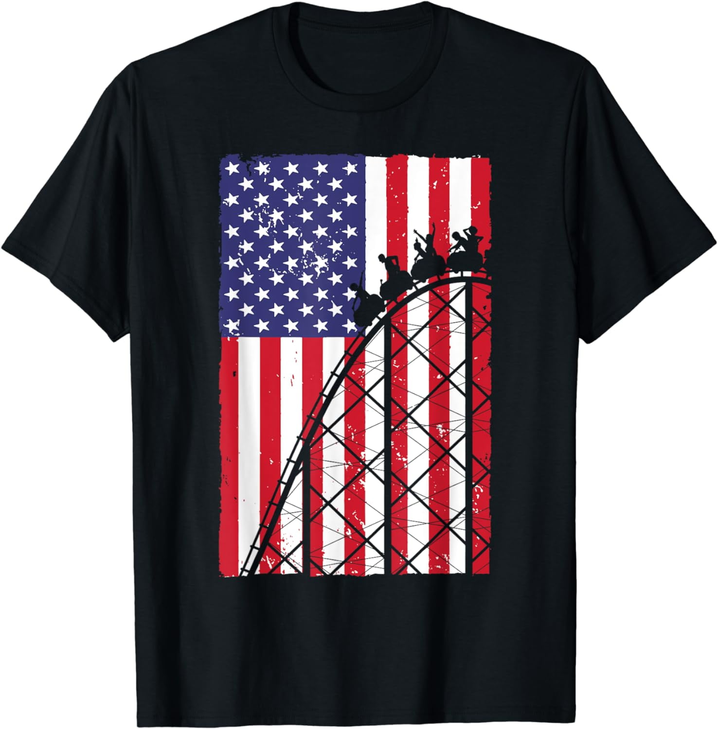 Funny Roller Coaster Art For Men Women Rollercoaster US Flag T-Shirt ...