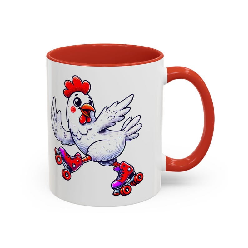 Funny Roller Skating Chicken Mug, Hilarious C1Artoon Hen on Skates ...