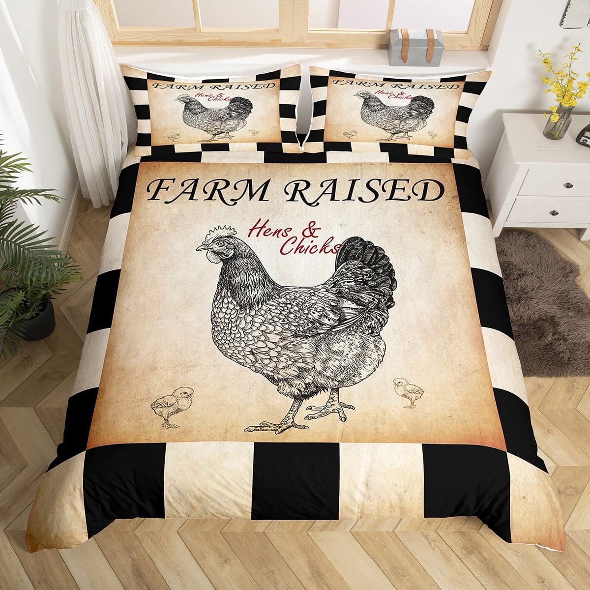 Funny Rooster Comforter Cover Full Size, Farm Animal Duvet Cover ...