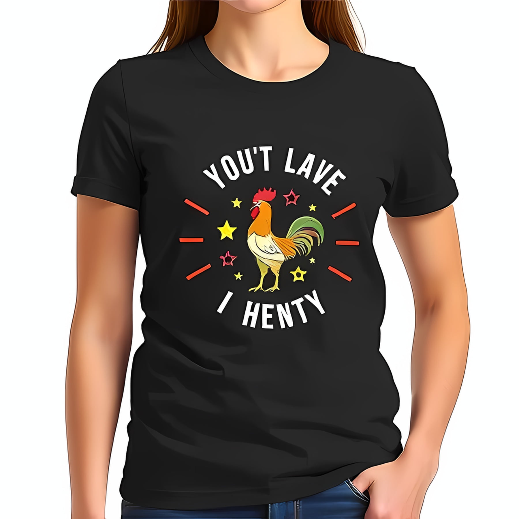 Funny Rooster Graphic T-Shirt - "You't Lave I Henty" - Casual Tee for ...