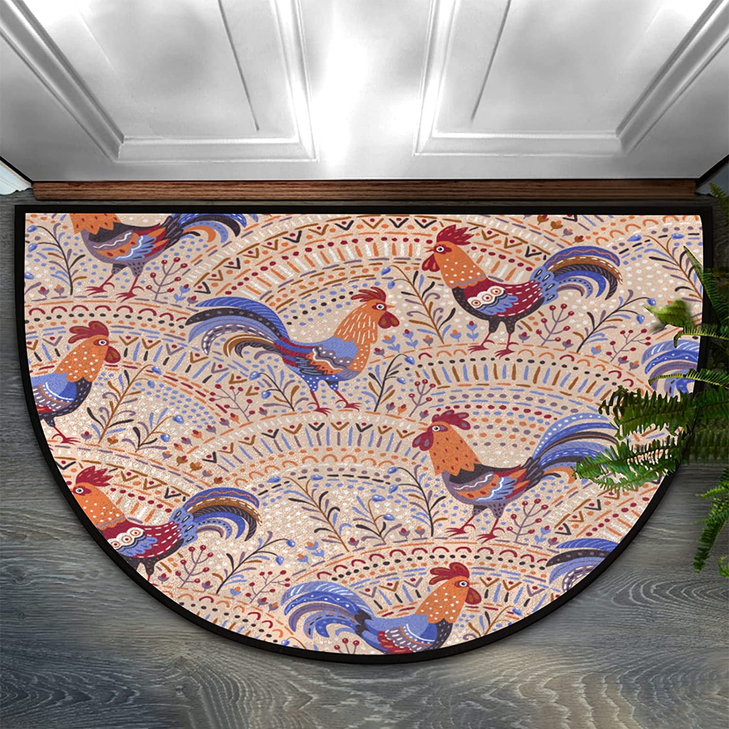 Funny Rooster Half Round Door Mat Half Circle Area Rug Doormat Home ...