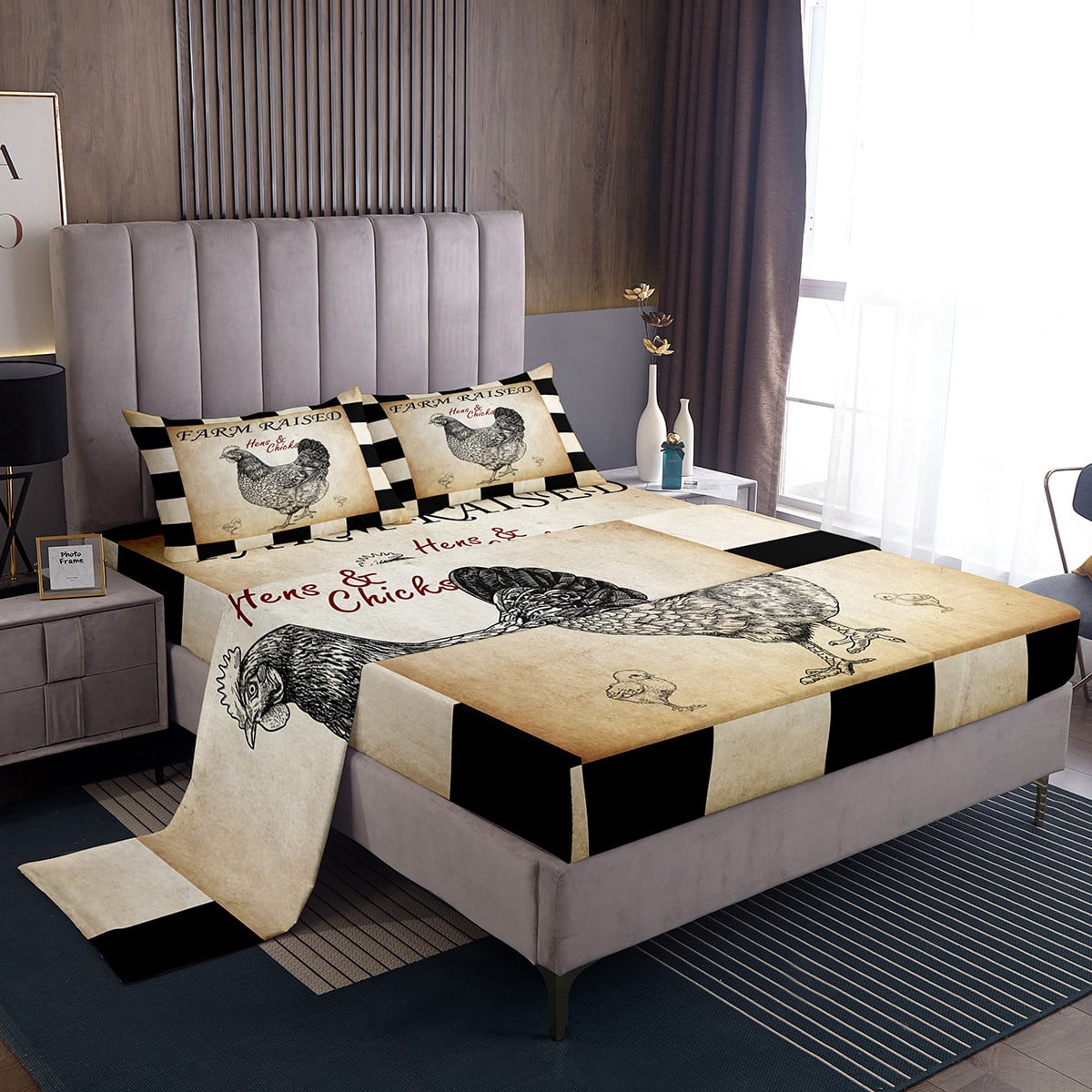 Funny Rooster Sheets Full Size, Farm Animal Bed Sheets Set Chicken ...