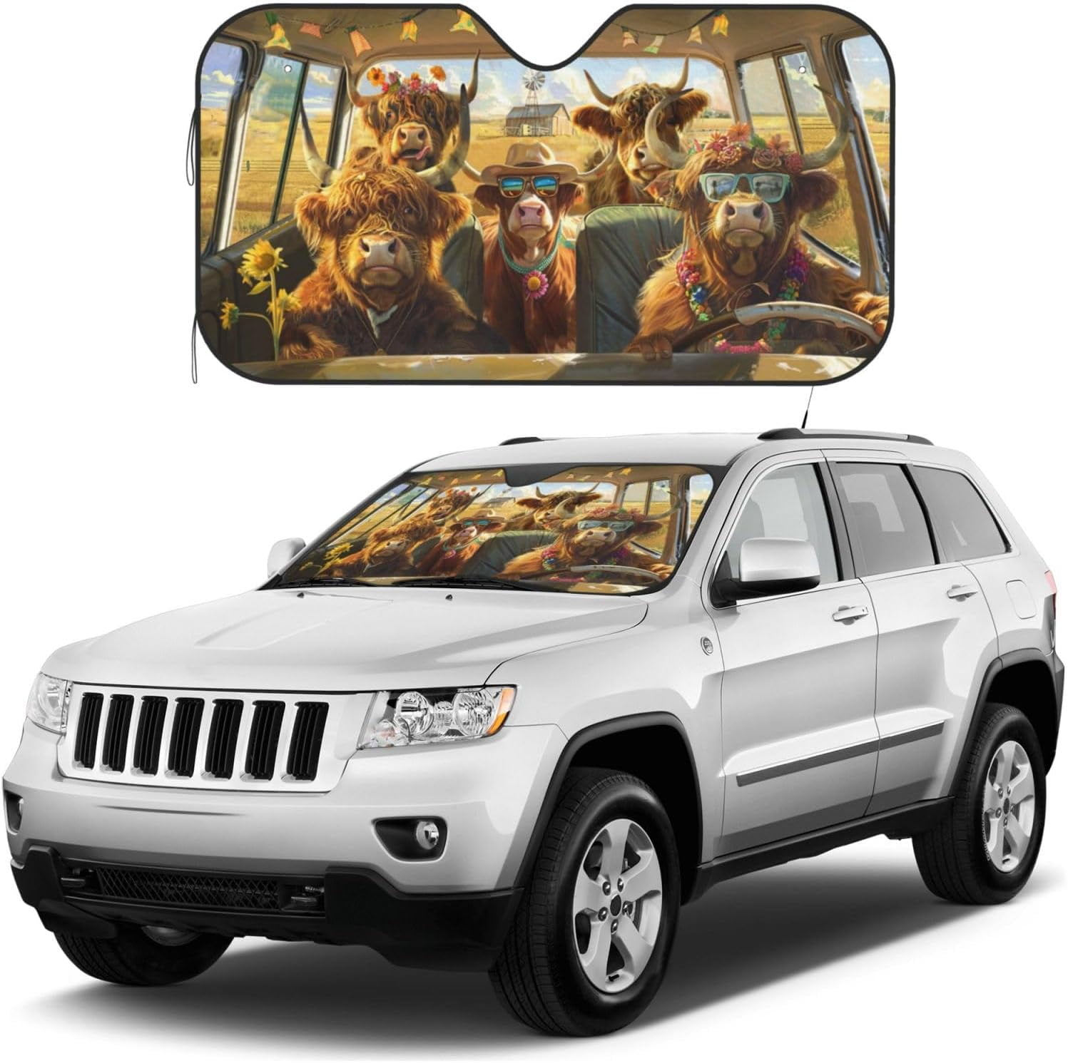 Funny Roosters Car Windshield Sun Shade Cute Chicken Foldable Sunshades ...