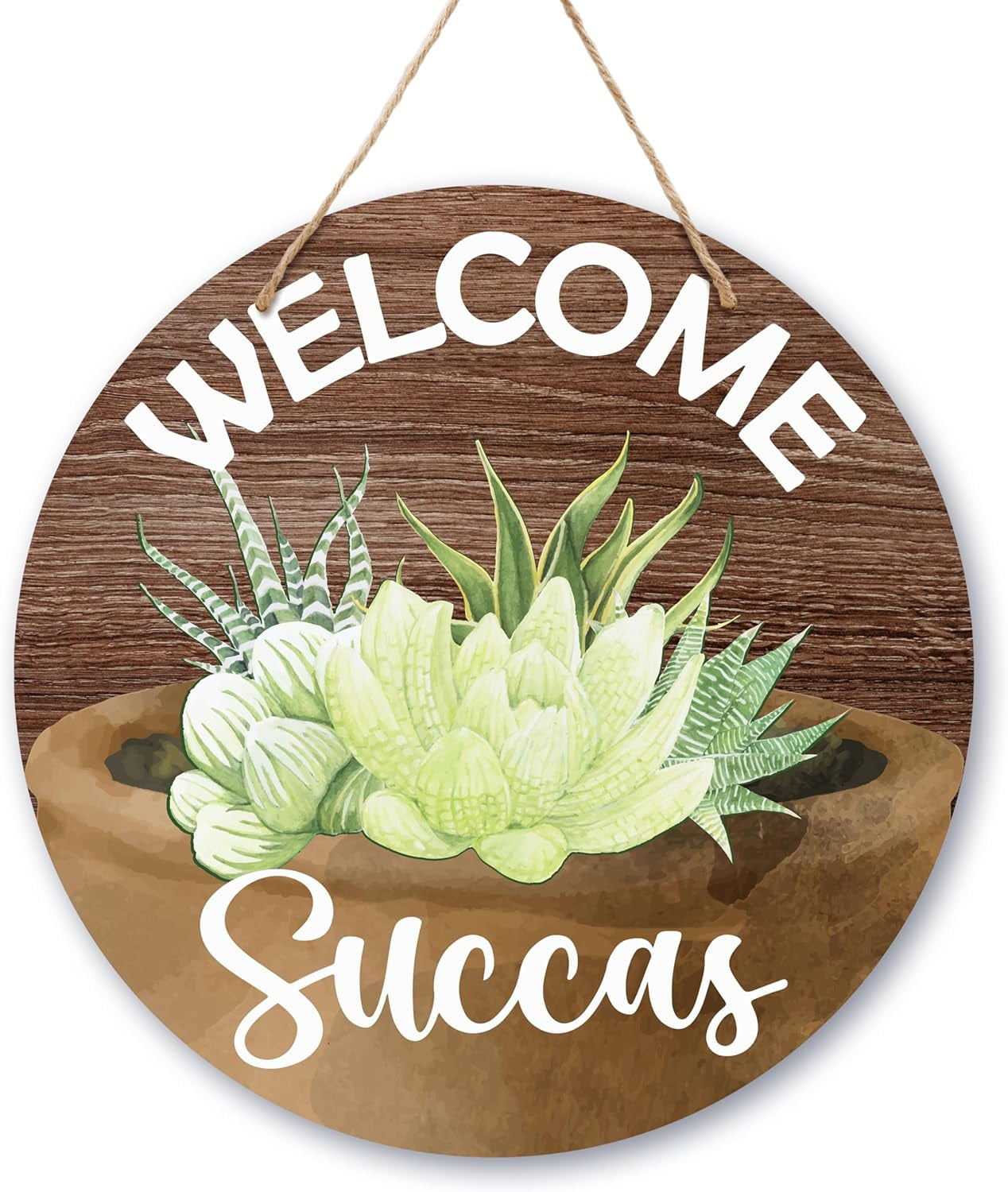 Funny Round Wooden Door Signs, Spring Rustic Succulent Plant Wooden ...