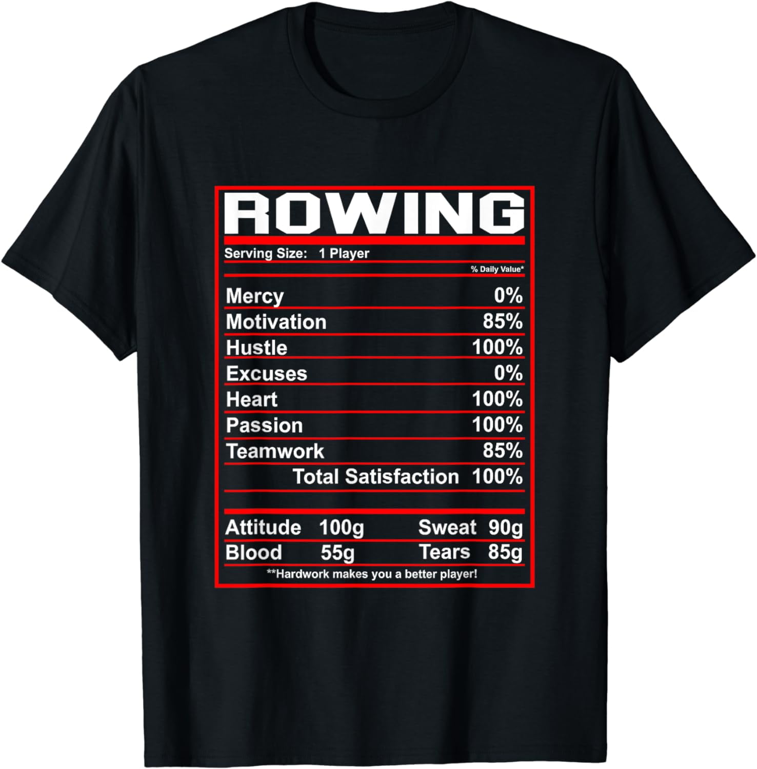 Funny Rowing Nutrition Facts Rower Team T-Shirt - Walmart.com