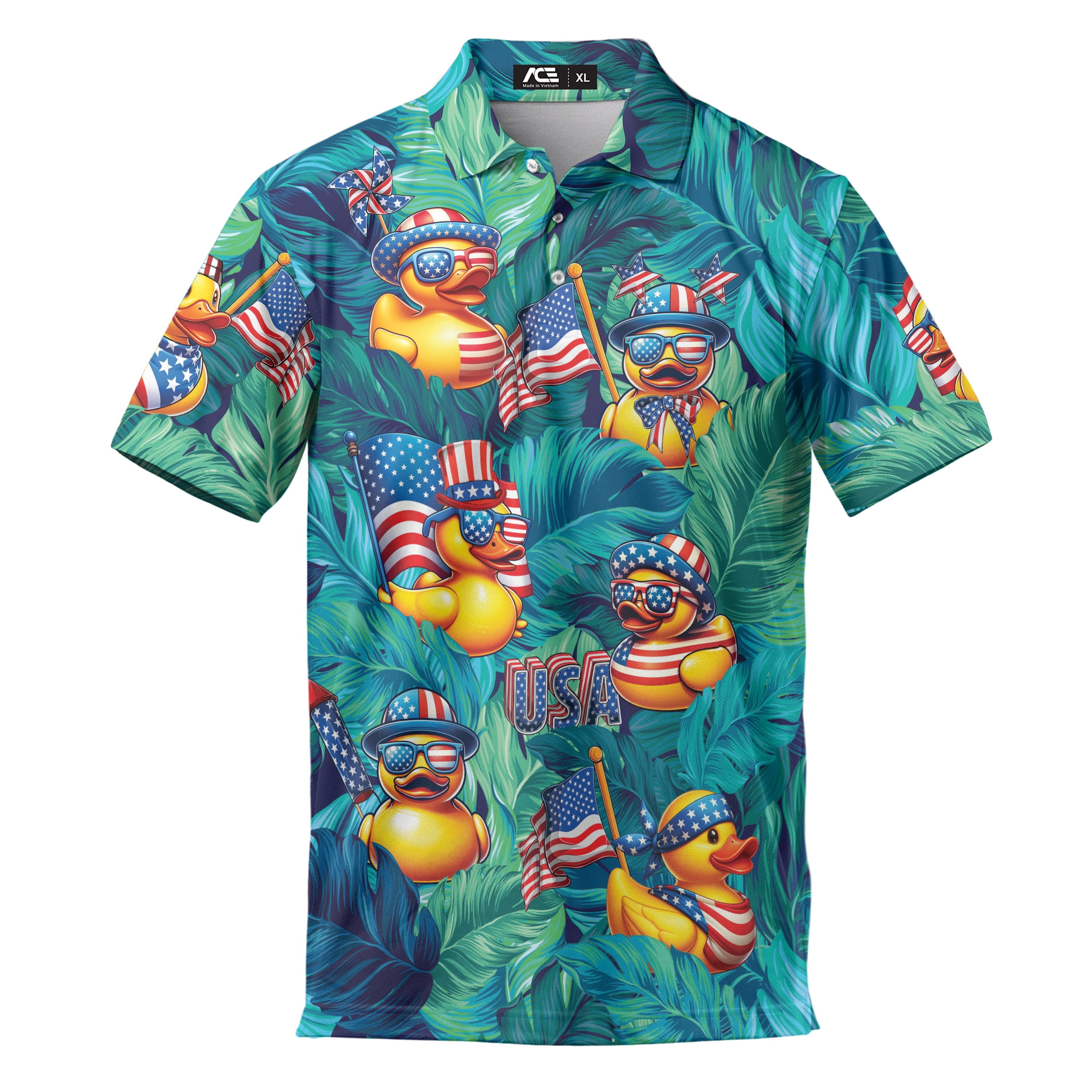 Funny Rubber Duck Independence Day Polo Shirts For Men Patriotic USA ...