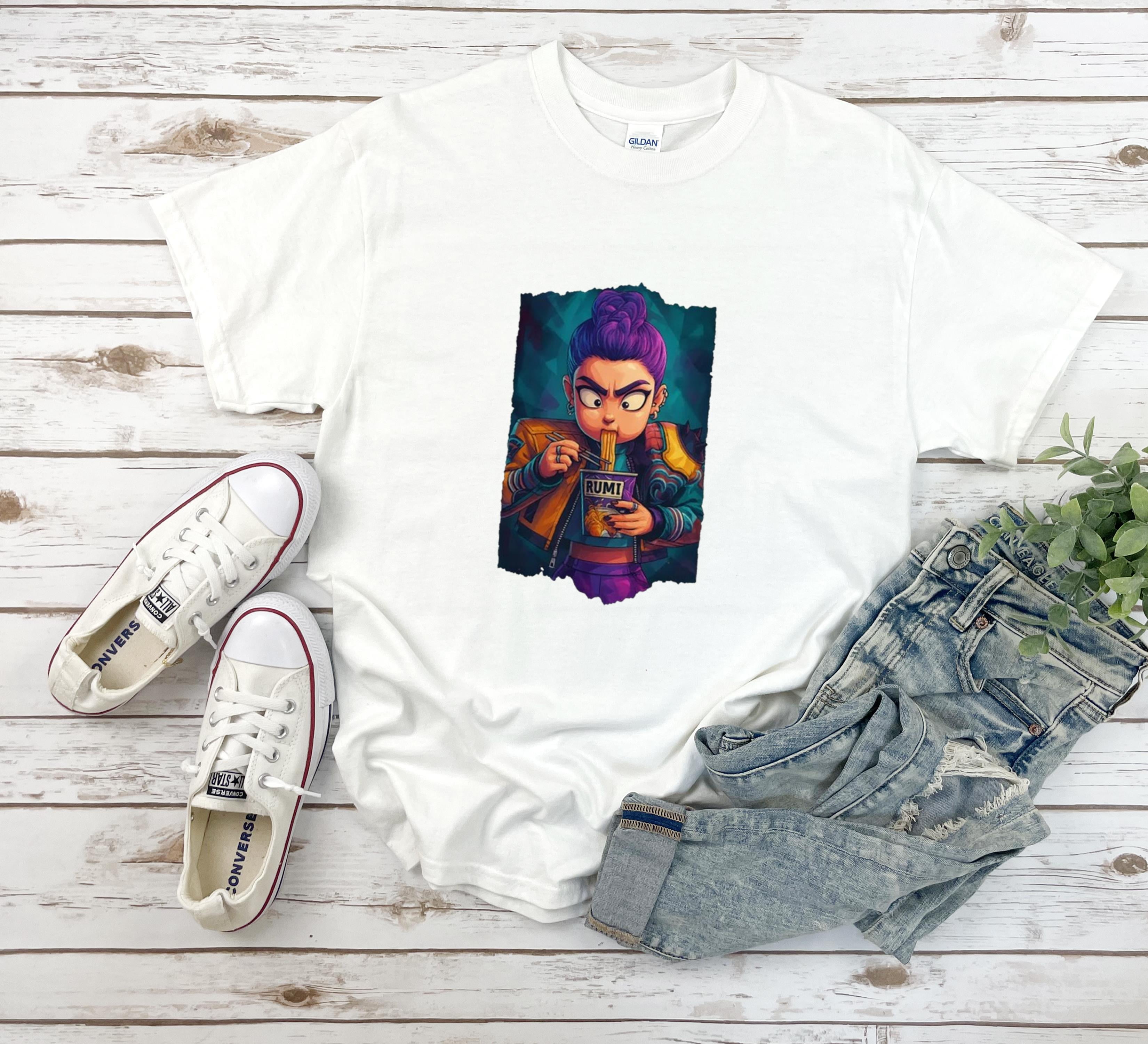 Funny Rumi Noodle Rage Anime Chibi K Pop Demon Hunters Merch Unisex T ...