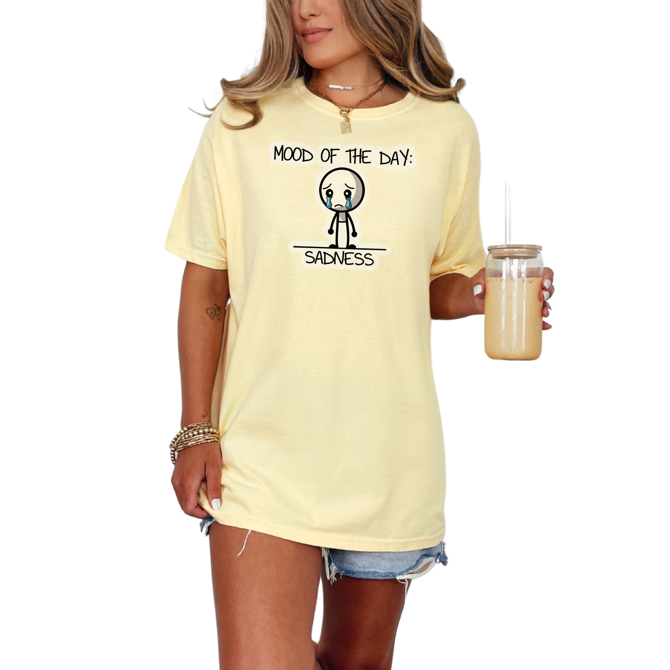 Funny Sad Mood T-Shirt, Mood of the Day Sadness Graphic Tee, Cute Stick ...