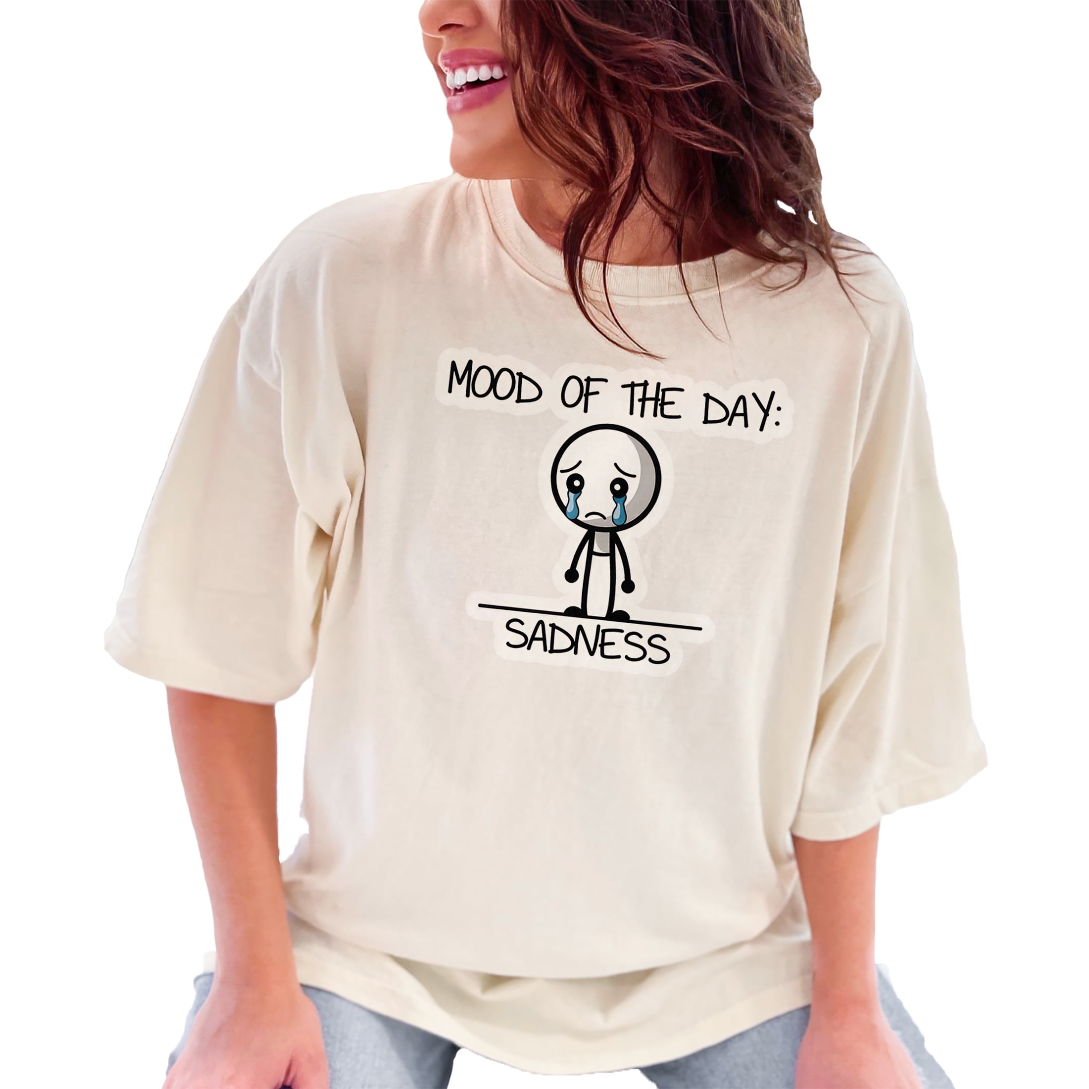 Funny Sad Mood T-Shirt, Mood of the Day Sadness Graphic Tee, Cute Stick ...