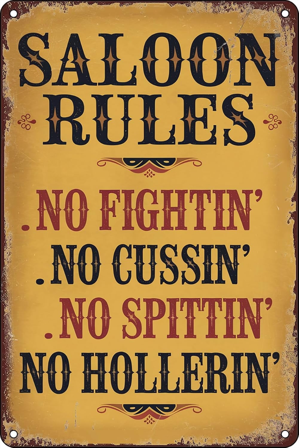 Funny Saloon Rules Vintage Metal Tin Signs No Spitting' No Fussin' No ...