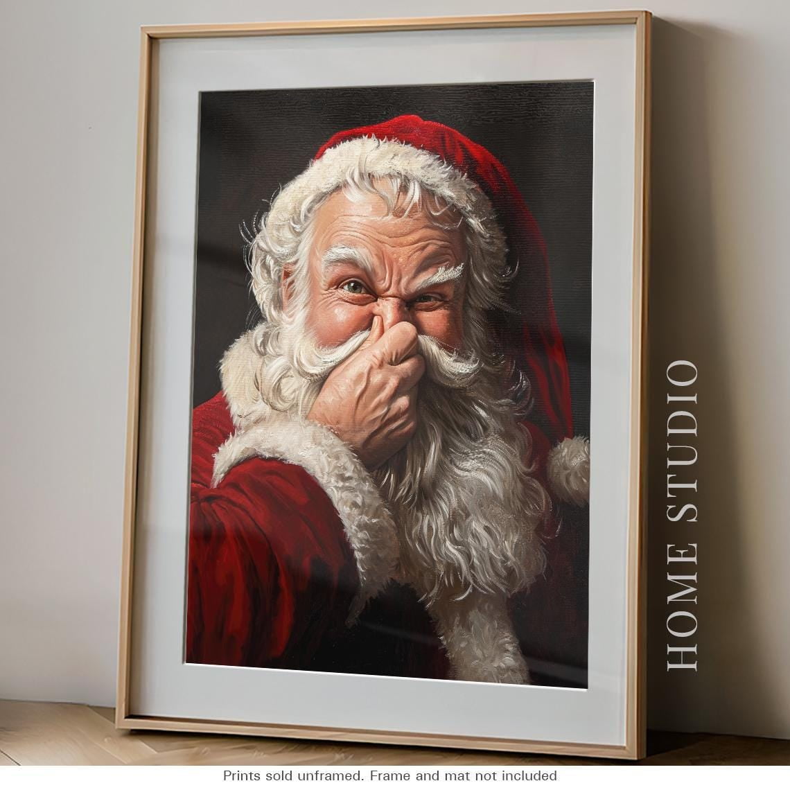 Funny Santa Bathroom Portrait - Christmas Humor Art, Quirky Holiday ...
