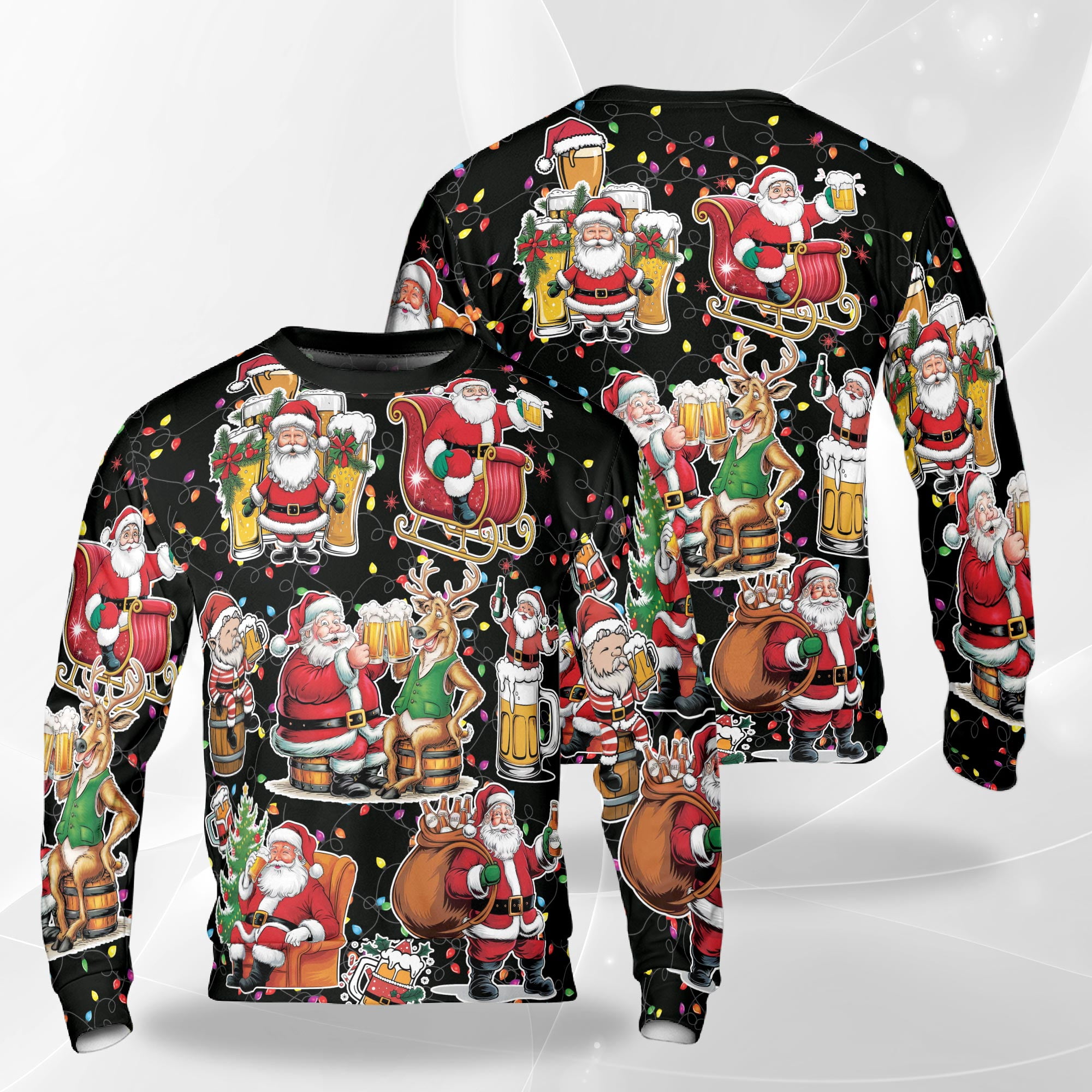 Funny Santa Beer Christmas Sweatshirt, Drinking Reindeer Holiday ...