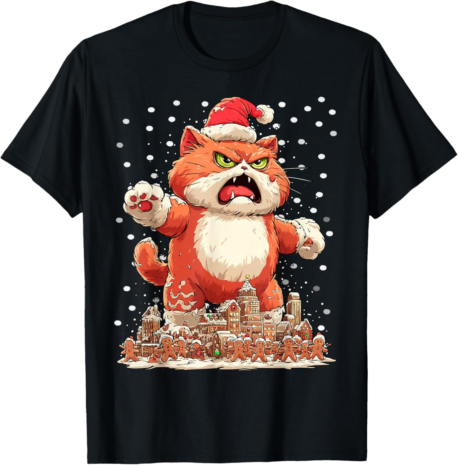 Funny Santa Cat with Gingerbread Cookies Christmas Parody Adult T-Shirt ...