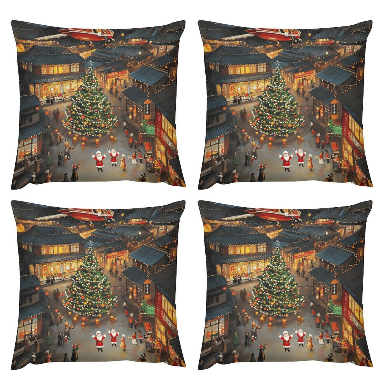 Funny Santa Claus Christmas Pillow Covers 20 "x20 " Set of 4，Modern ...
