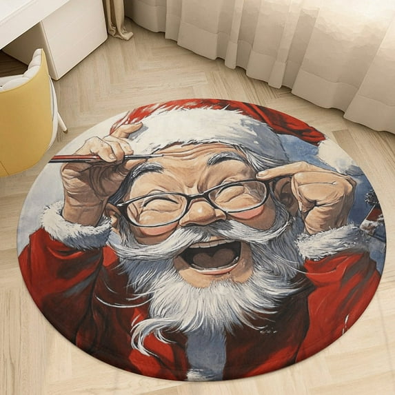Funny Santa Claus Christmas Round Rugs -Washable Non-Slip Small Round ...