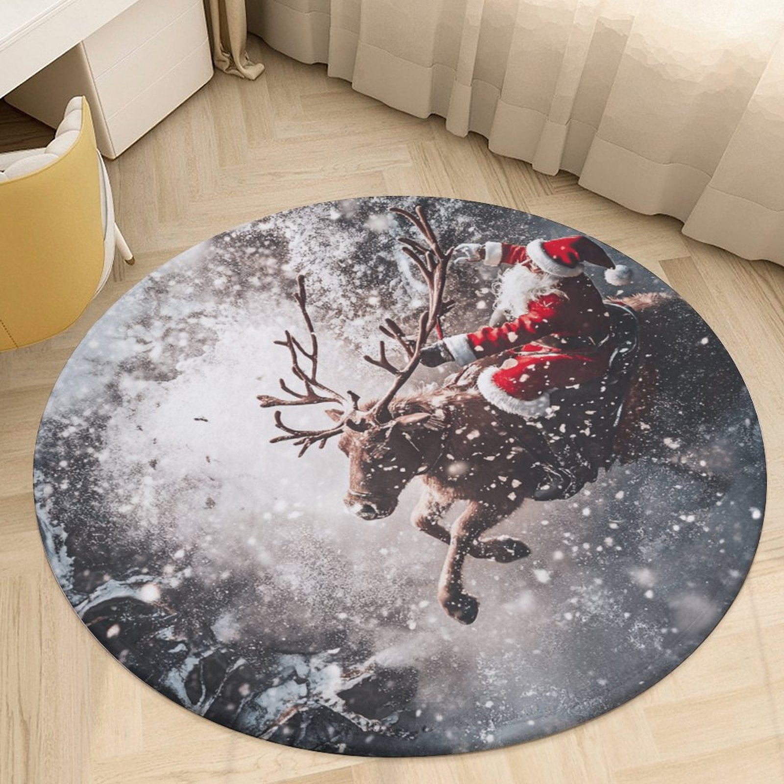Funny Santa Claus Christmas Round Rugs -Washable Non-Slip Small Round ...